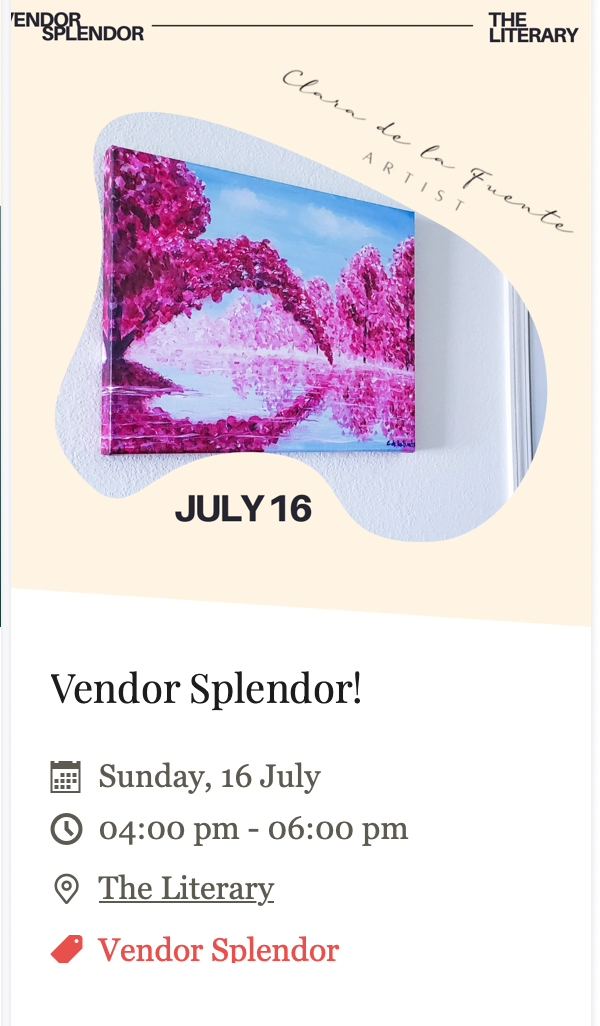 Last local event: Vendor Splendor at the Lit!! – claradelafuenteartist